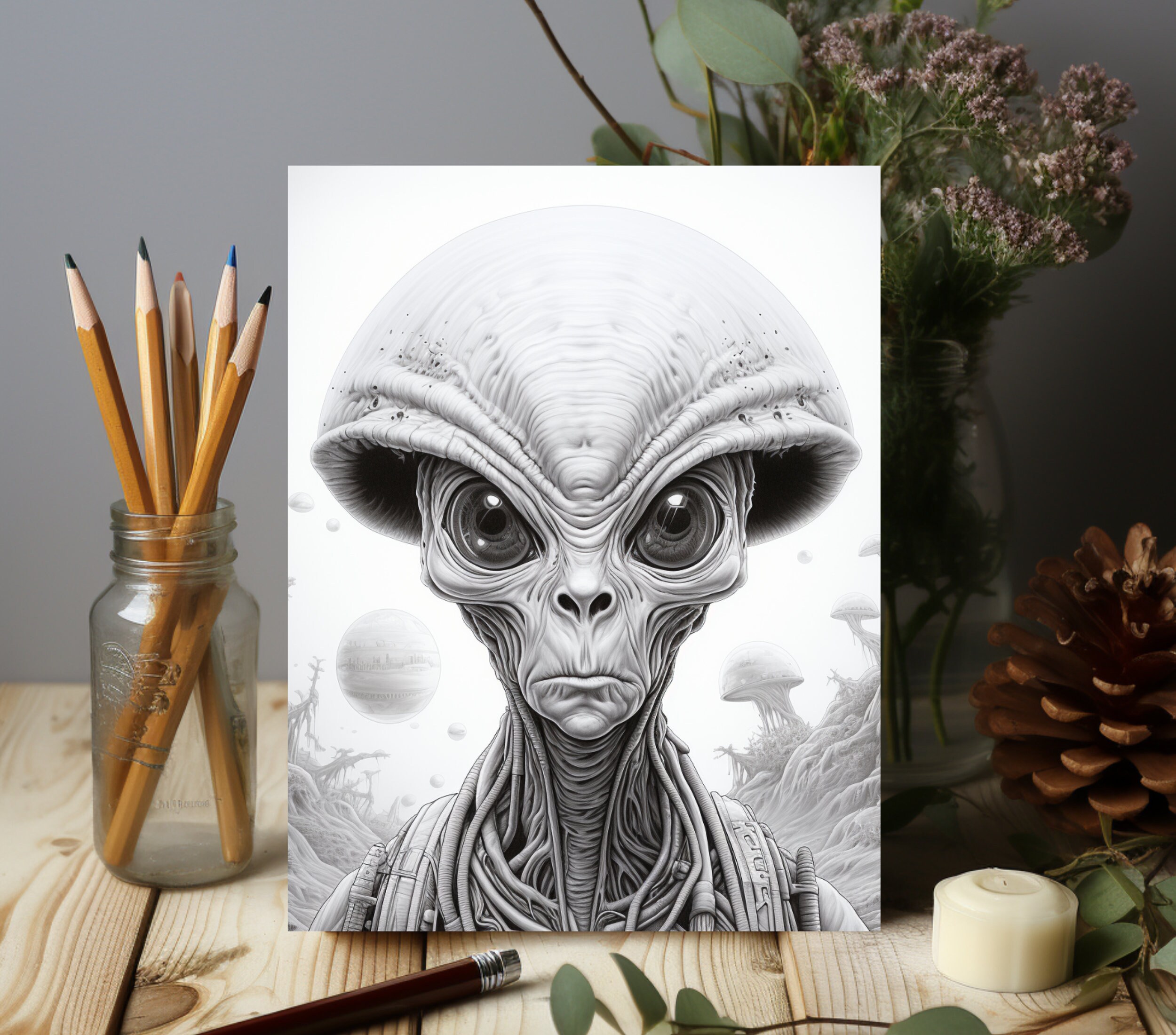 20 Alien Coloring Pages for Adults & Kids Fantasy Alien - Etsy