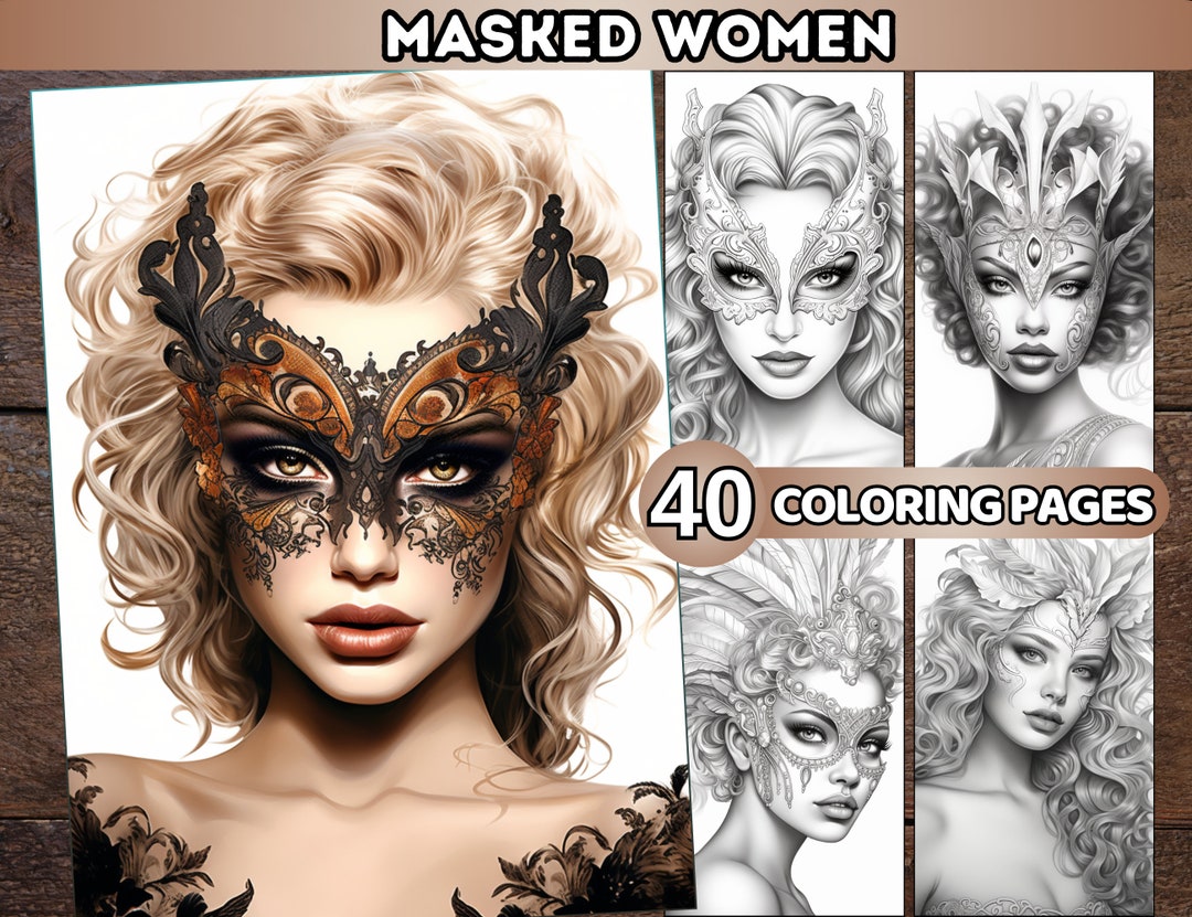 40 Masked Girls Coloring Pages for Adults Masquerade Masked Women ...
