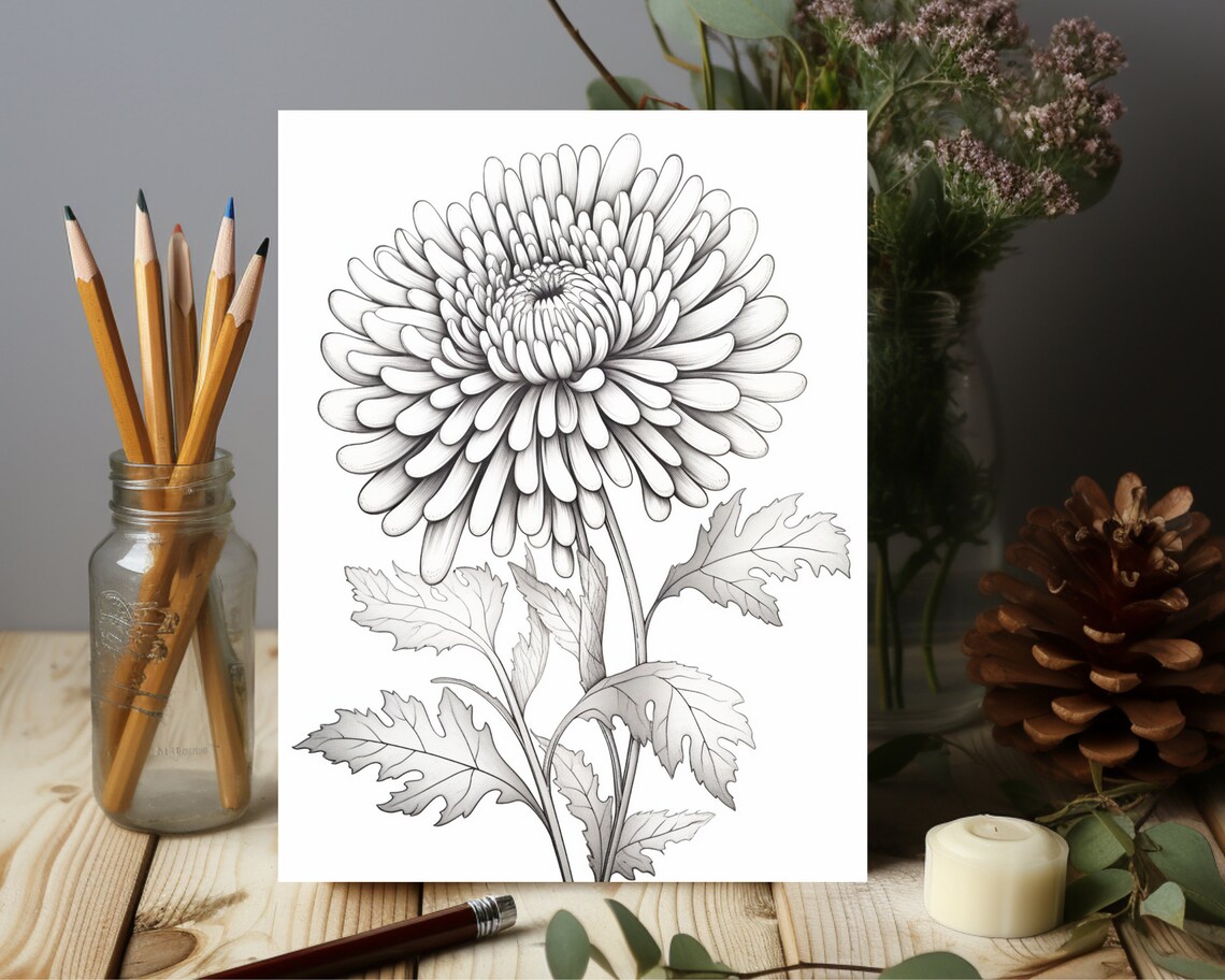 30 Flower Coloring Book Coloring Pages Adults Kids Grayscale - Etsy
