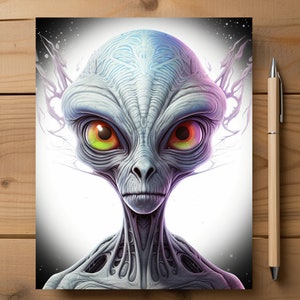 20 Alien Coloring Pages for Adults & Kids, Fantasy Alien Grayscale ...