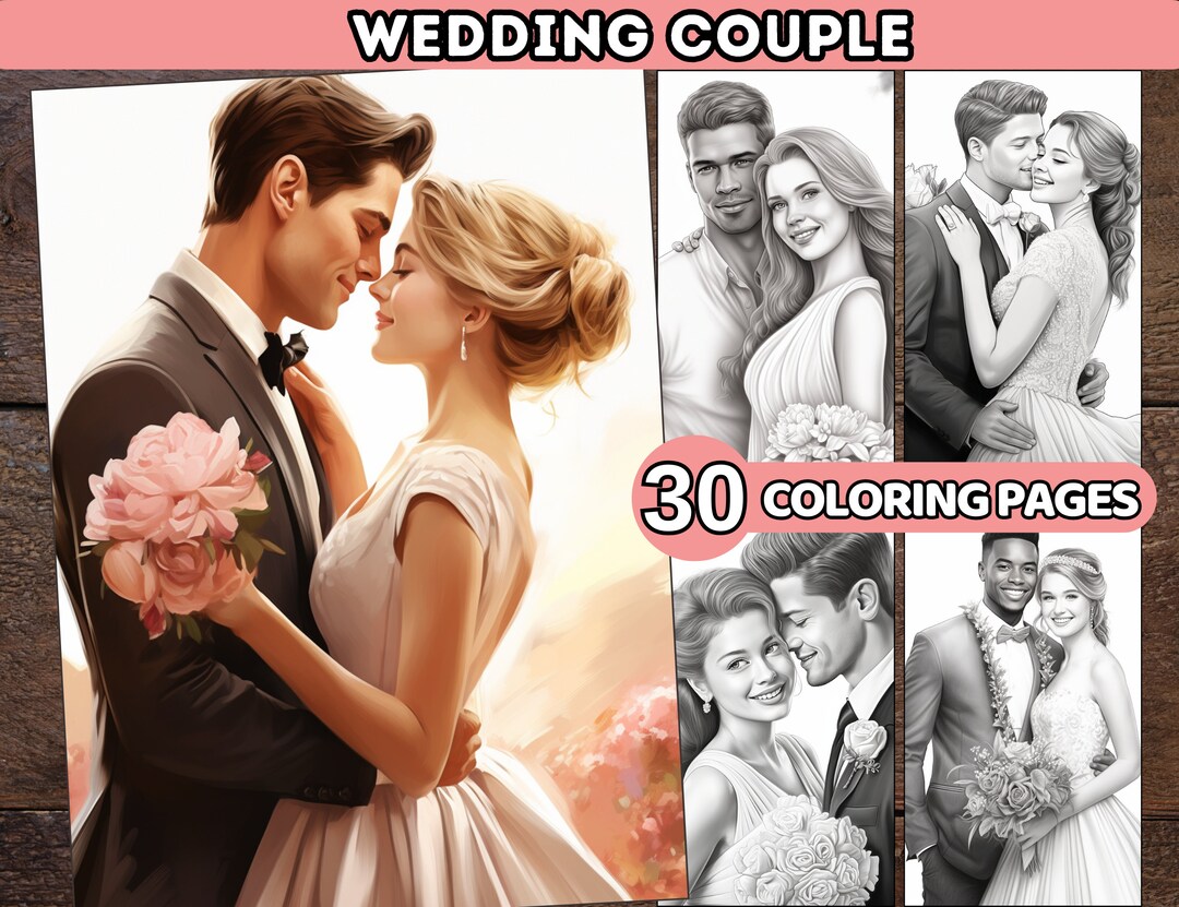 Wedding Coloring Pages Adults & Kids Wedding Couple Coloring Book ...