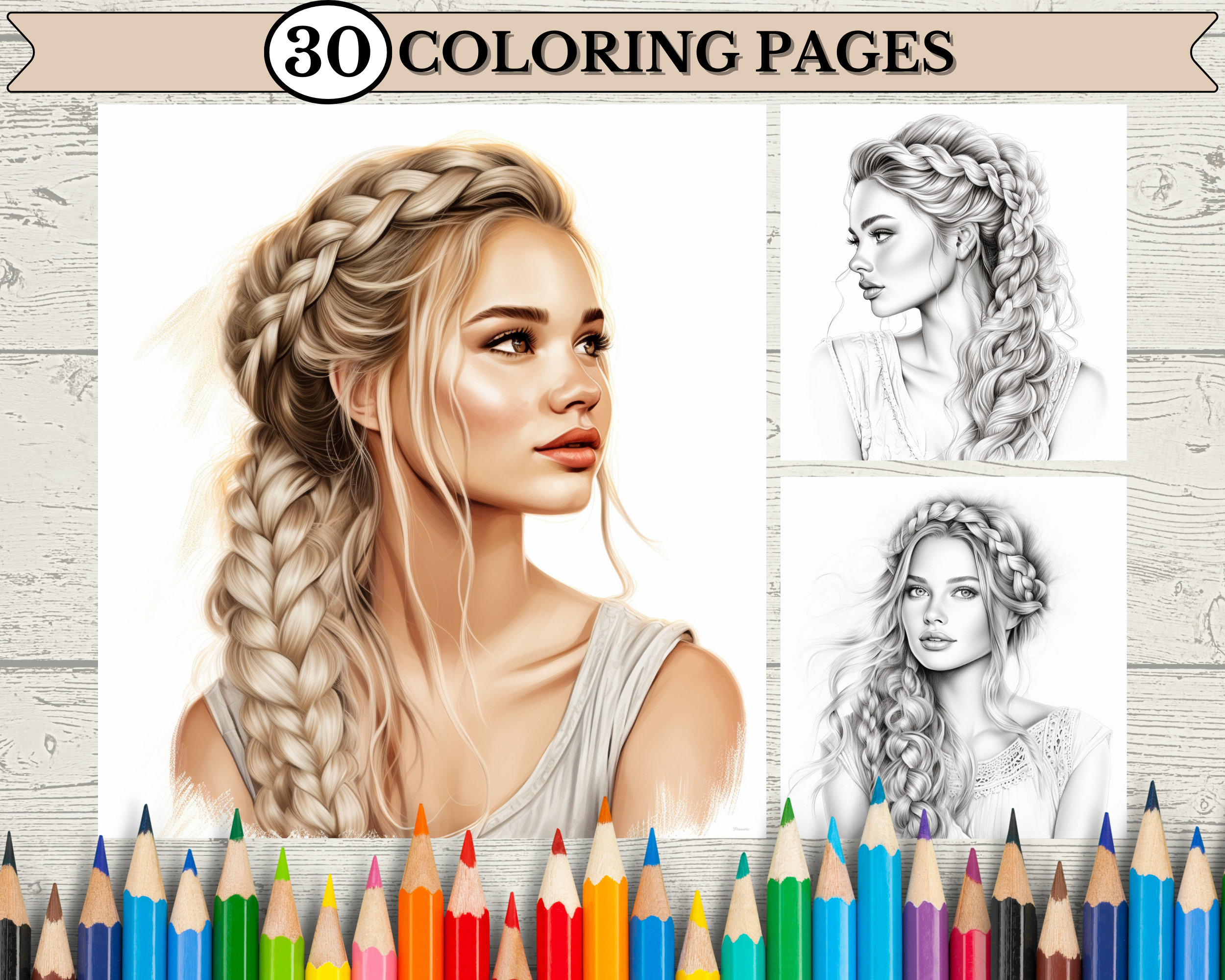 Adult Coloring Pages Beautiful Woman Printable Book Grayscale - Etsy