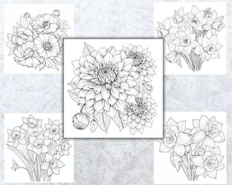 Flower Coloring Book Pages Floral Coloring Pages Printable - Etsy