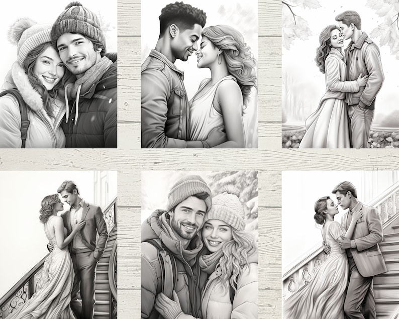 Lovers Couple Coloring Pages for Adults Printable Love Art Romantic ...