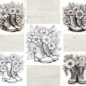 20 Blooming Boots Coloring Pages for Adults & Kids, Floral Booties ...