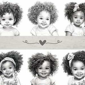 30 Cute African Baby Girls Coloring Pages for Adults Portrait Grayscale ...
