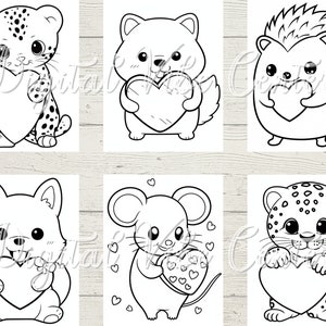 Coloring Pages for Kids Easy Coloring Book Cute Animals With Heart ...