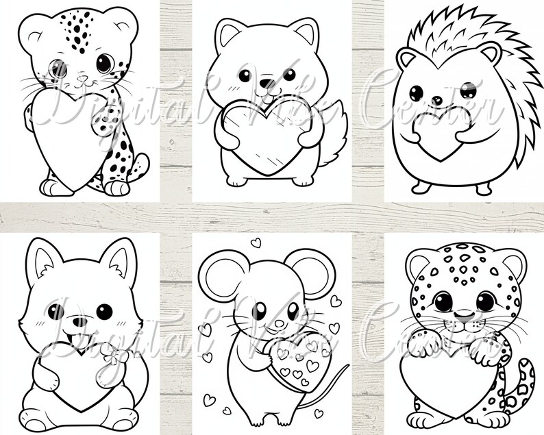 Coloring Pages for Kids Easy Coloring Book Cute Animals With Heart ...