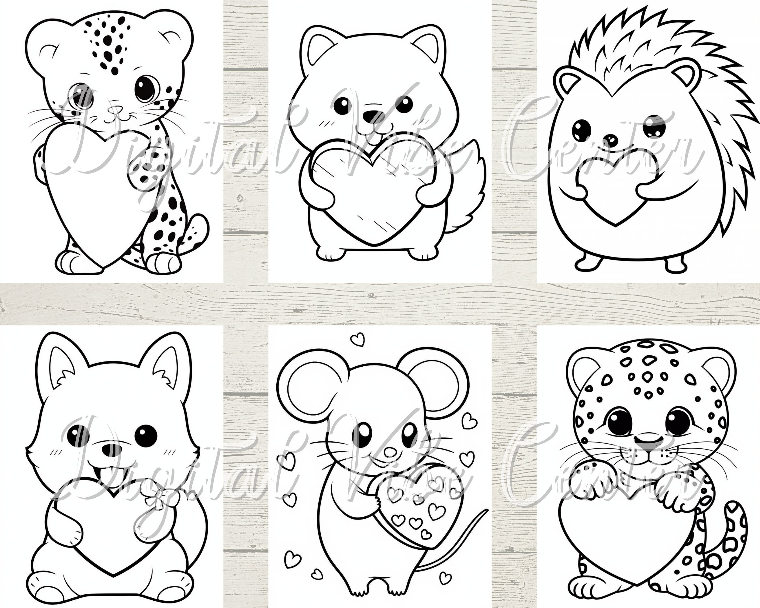 Coloring Pages for Kids Easy Coloring Book Cute Animals With Heart ...