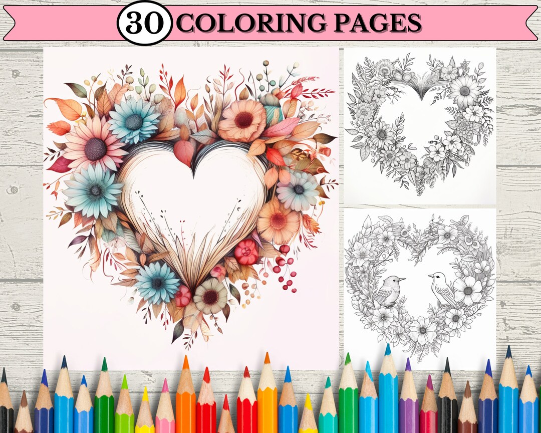 Valentine's Day Coloring Pages Heart Wreaths, Coloring Pages for Adults ...