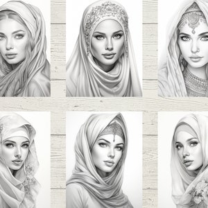 Muslim Women Coloring Book for Adults Coloring Pages Hijab Arabic Girl ...