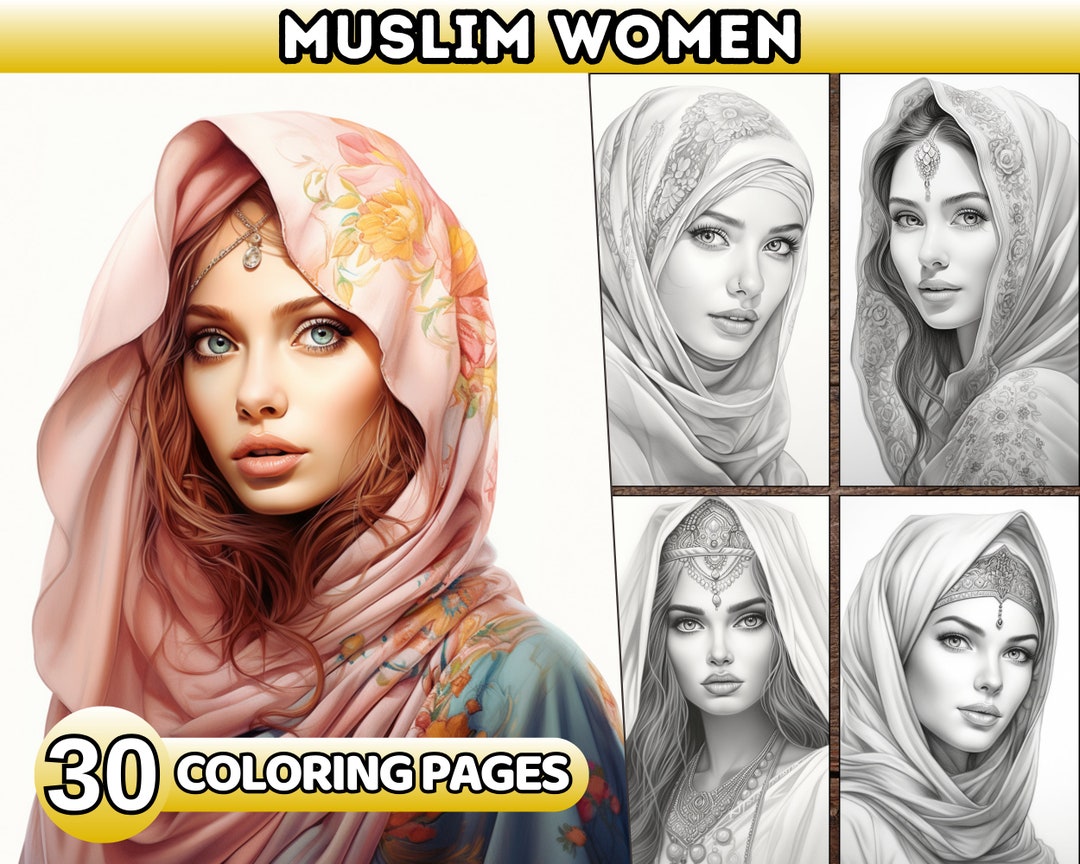 Muslim Women Coloring Book for Adults Coloring Pages Hijab Arabic Girl ...
