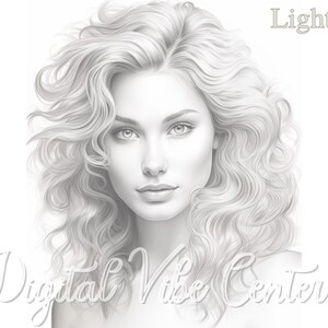 Coloring Page for Adults Realistic Beautiful Woman Portrait Grayscale ...
