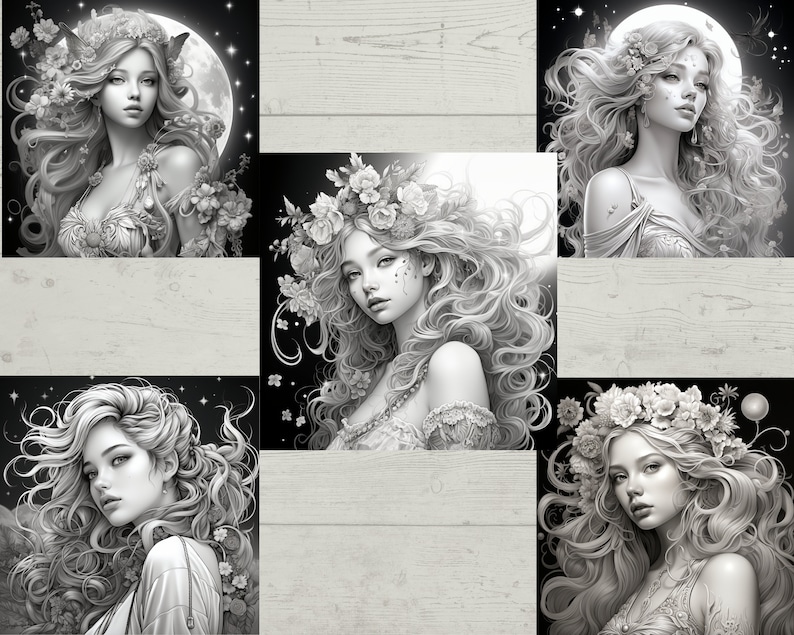 Coloring Pages Fairy Portrait Coloring Pages for Adults, Moon and Stars ...