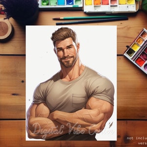 Muscular Men Coloring Book: 30 Realistic Grayscale Pages (PDF) - Etsy