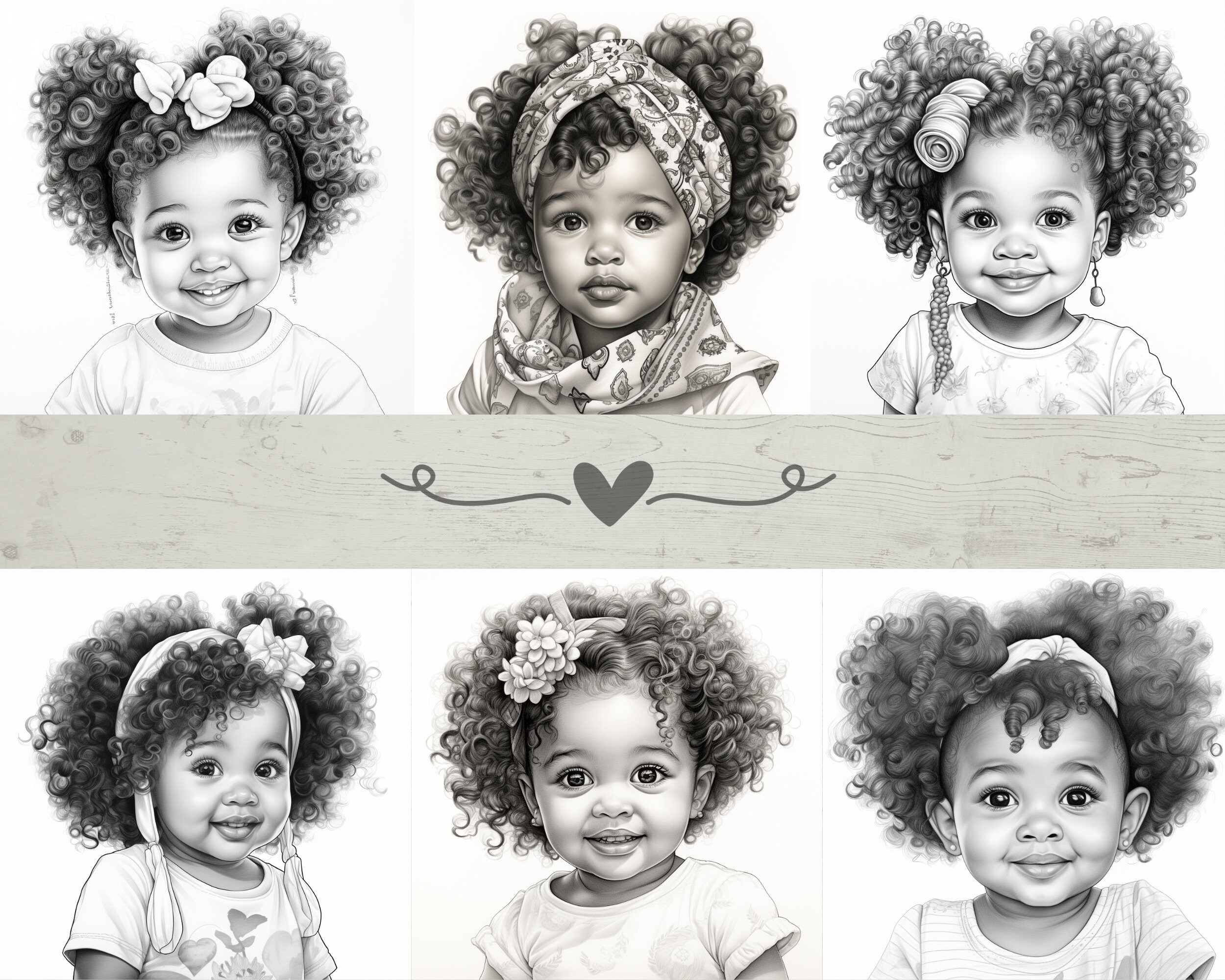 30 Cute African Baby Girls Coloring Pages for Adults Portrait Grayscale ...
