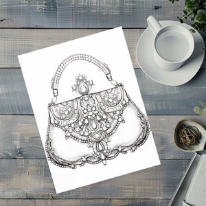 Fashion Bags Coloring Pages for Adults Vintage Handbags Coloring Book ...