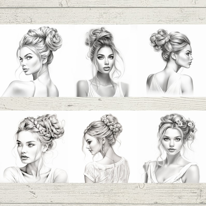 Coloring Pages for Adult Bun Hairstyle Coloring Pages Fasion - Etsy