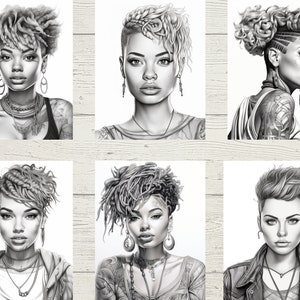 Punk Coloring Pages for Adults and Kids Woman Grayscale Coloring Book ...