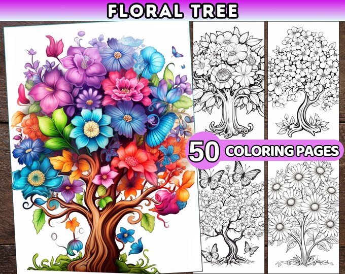 65 Trees Coloring Book, Printable Floral Coloring, Botanical Coloring ...