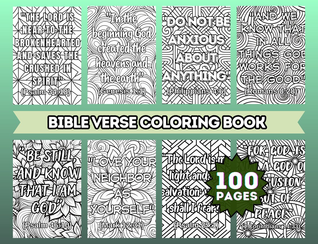 100 Bible Verse Coloring Pages Christian Printable Coloring Book Adult ...