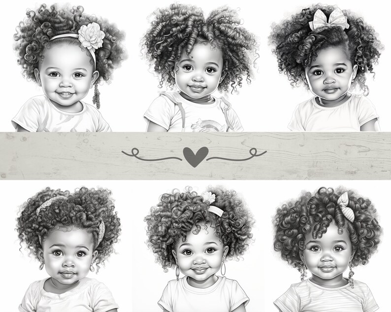 30 Cute African Baby Girls Coloring Pages for Adults Portrait Grayscale ...