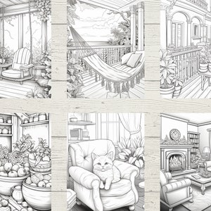 Interior Rooms Coloring Pages for Kids or Adults, Home Interior ...