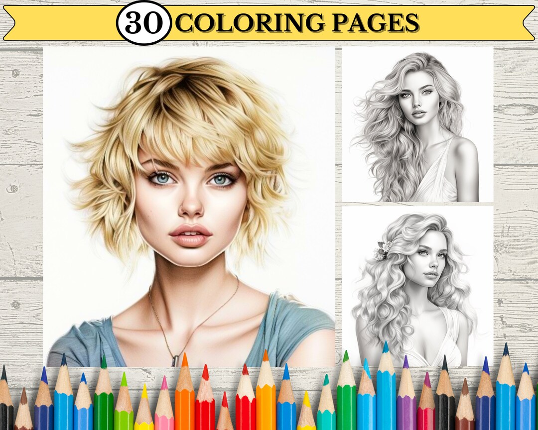 Coloring Page for Adults, Grayscale Coloring Page, Girl Portrait ...