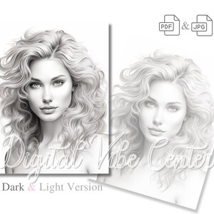 Coloring Page for Adults Realistic Beautiful Woman Portrait Grayscale ...