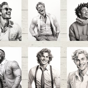 Happy Handsome Men Coloring Pages for Adults Printable Adult Coloring ...