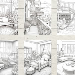Interior Rooms Coloring Pages for Kids or Adults, Home Interior ...