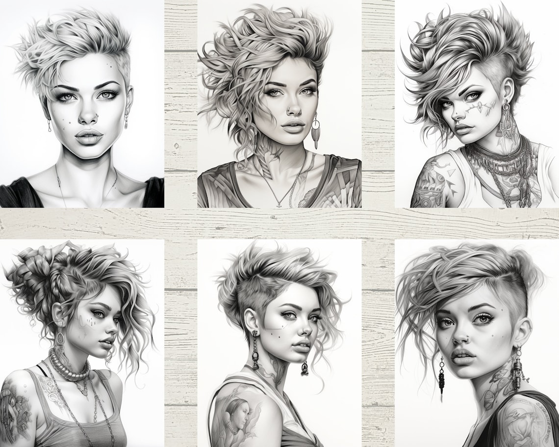 Punk Coloring Pages for Adults and Kids Woman Grayscale - Etsy