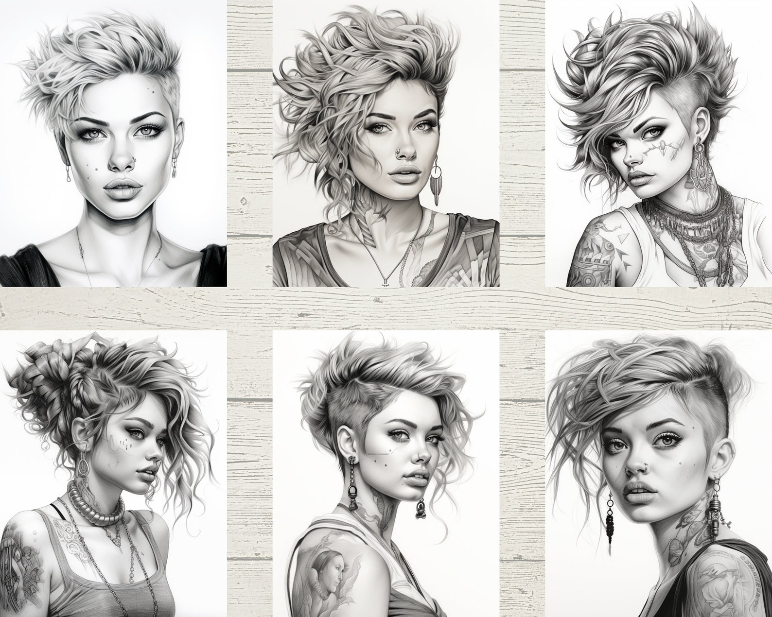 Punk Coloring Pages for Adults and Kids Woman Grayscale - Etsy