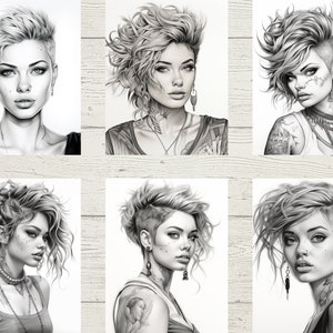 Punk Coloring Pages for Adults and Kids Woman Grayscale Coloring Book ...