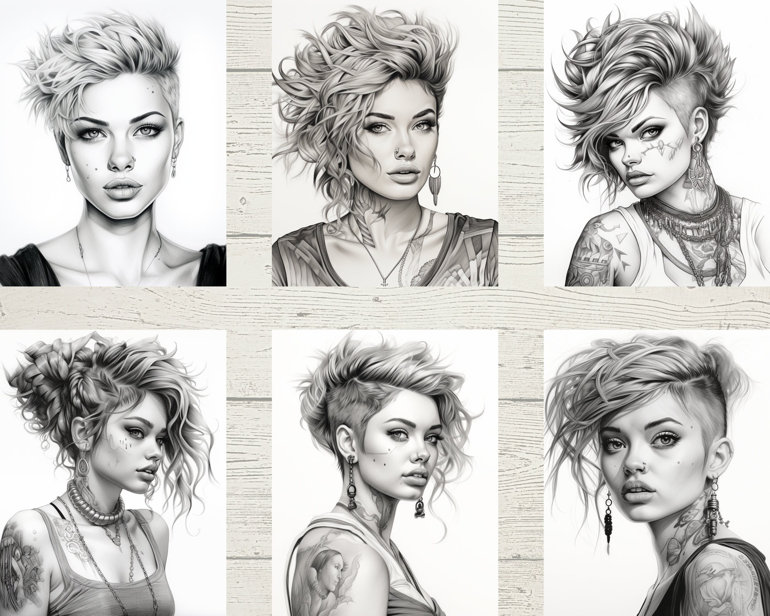 Punk Coloring Pages for Adults and Kids Woman Grayscale - Etsy