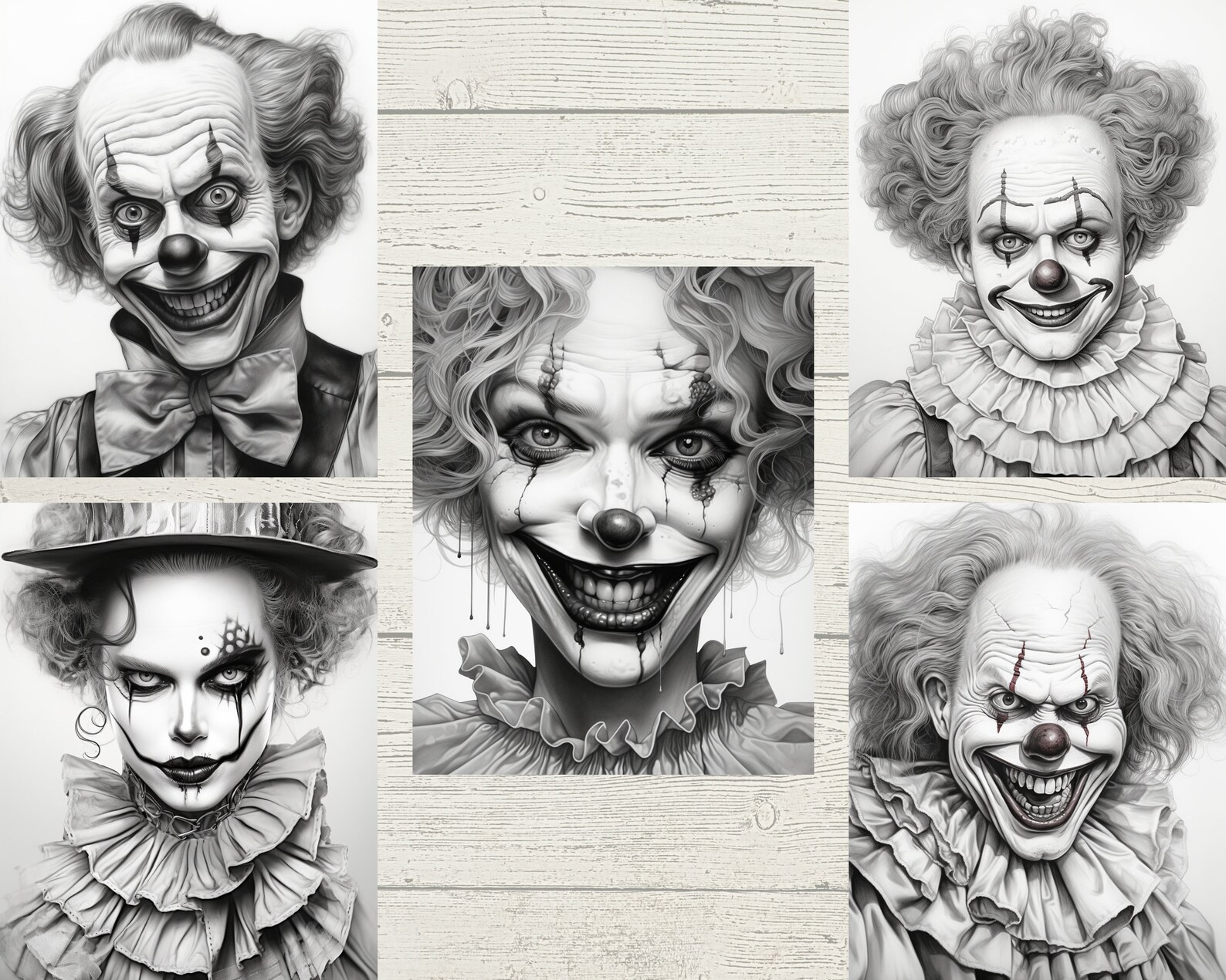 Scary Clowns Coloring Pages for Adults Realistic Horror - Etsy