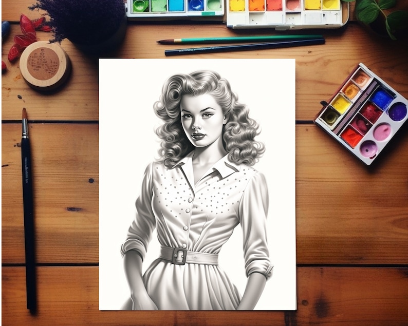 1940s Women Beauties Coloring Pages for Adults Vintage Woman - Etsy