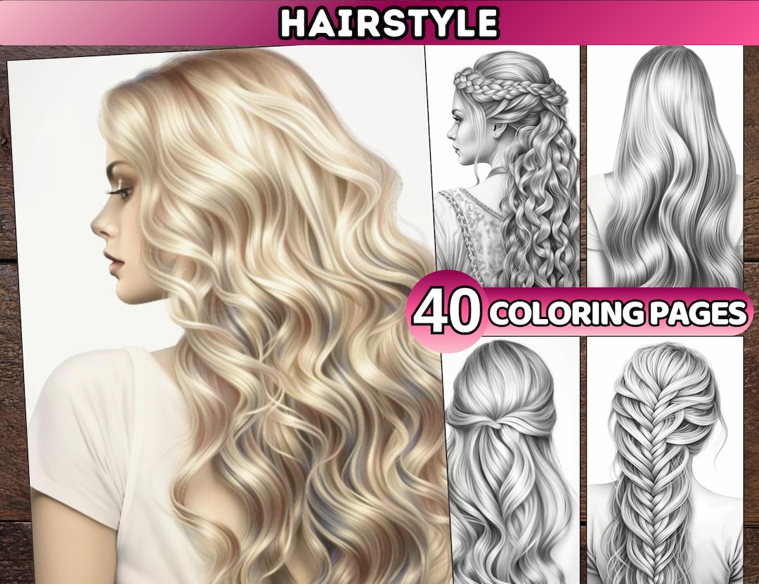 Hairstyle Coloring Book: 40 Grayscale Hair Illustration Pages ...