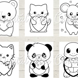 Coloring Pages for Kids Easy Coloring Book Cute Animals With Heart ...
