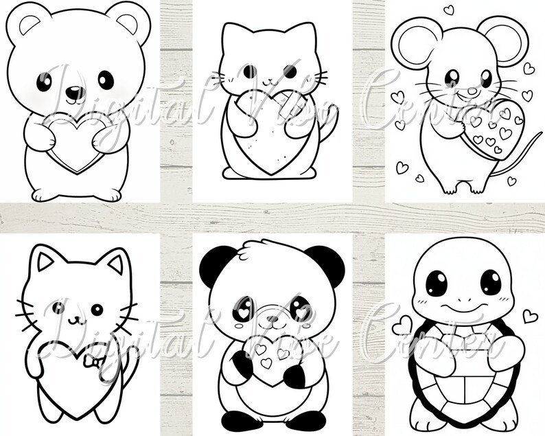 Coloring Pages for Kids Easy Coloring Book Cute Animals With Heart ...
