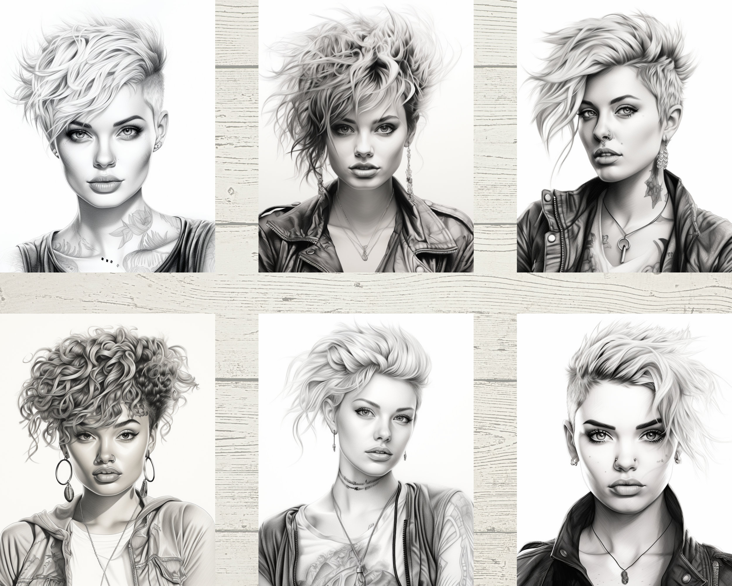 Punk Coloring Pages for Adults and Kids Woman Grayscale - Etsy