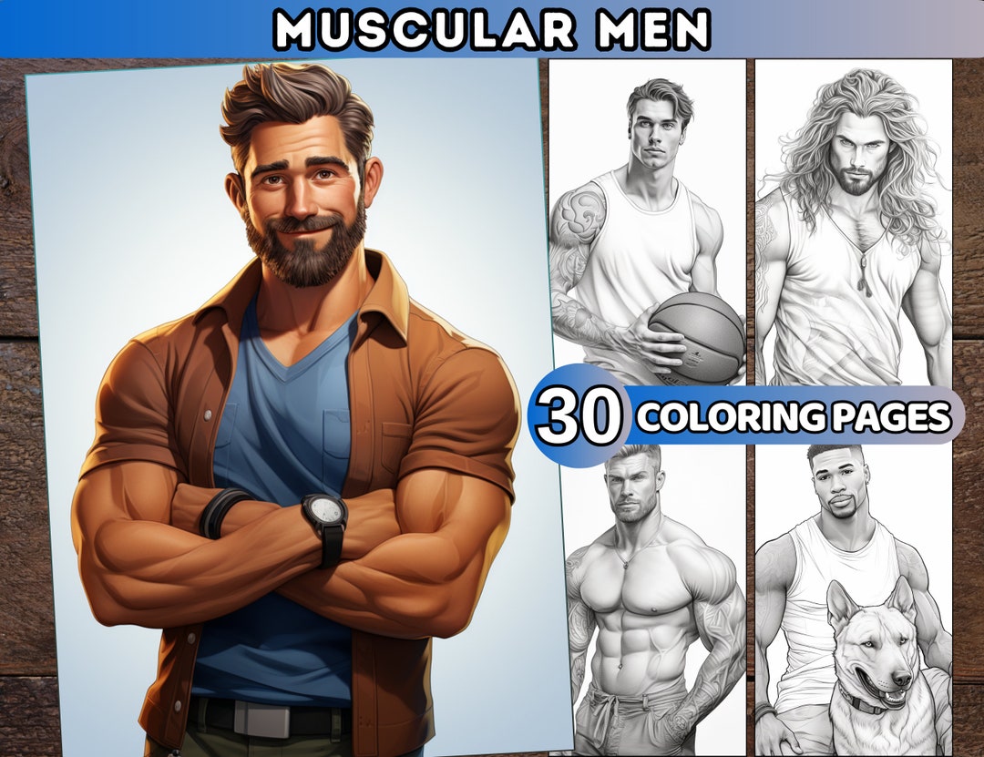 30 Muscular Men Coloring Book for Adults Realistic Guys With Muscles ...