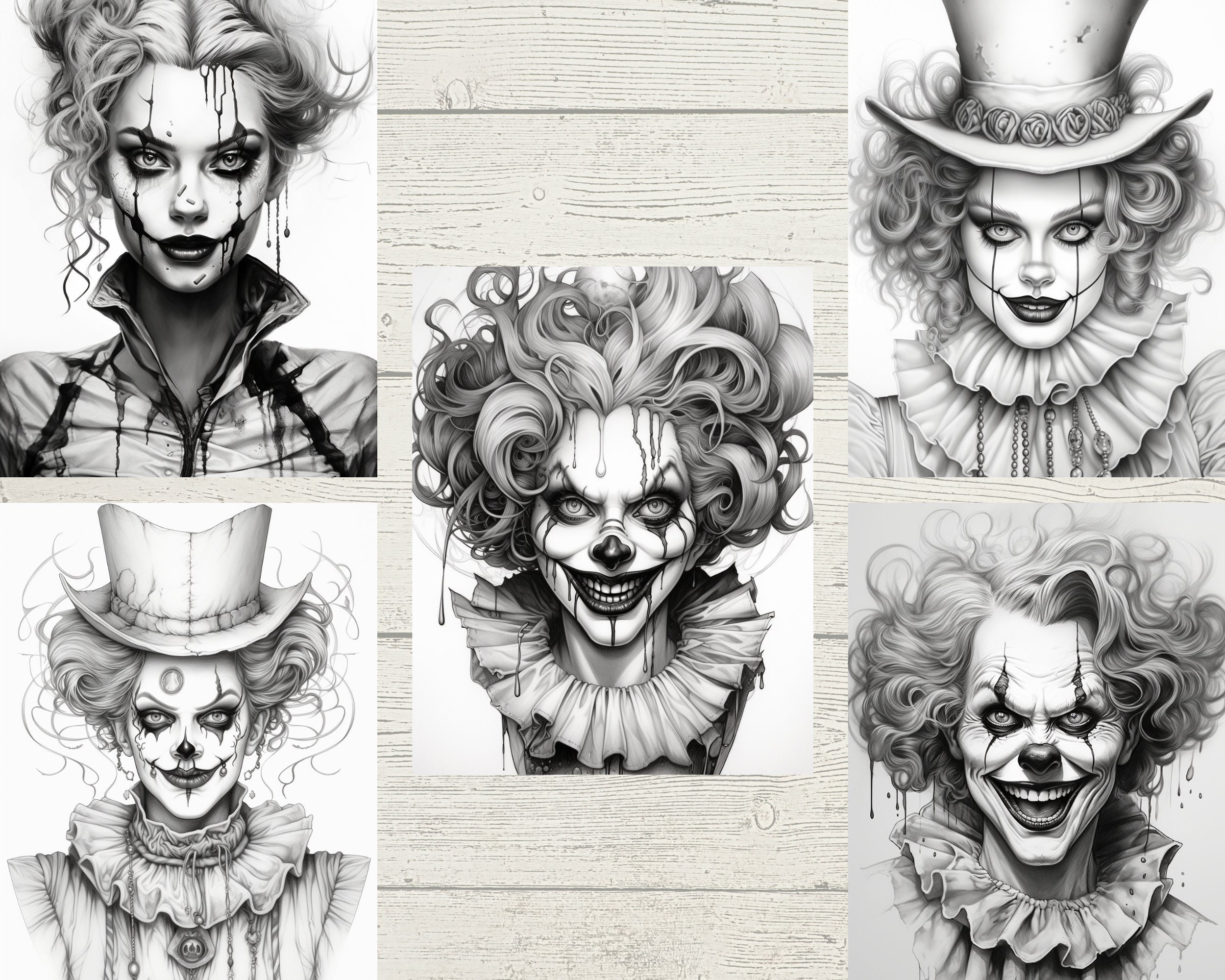 Scary Clowns Coloring Pages for Adults Realistic Horror - Etsy