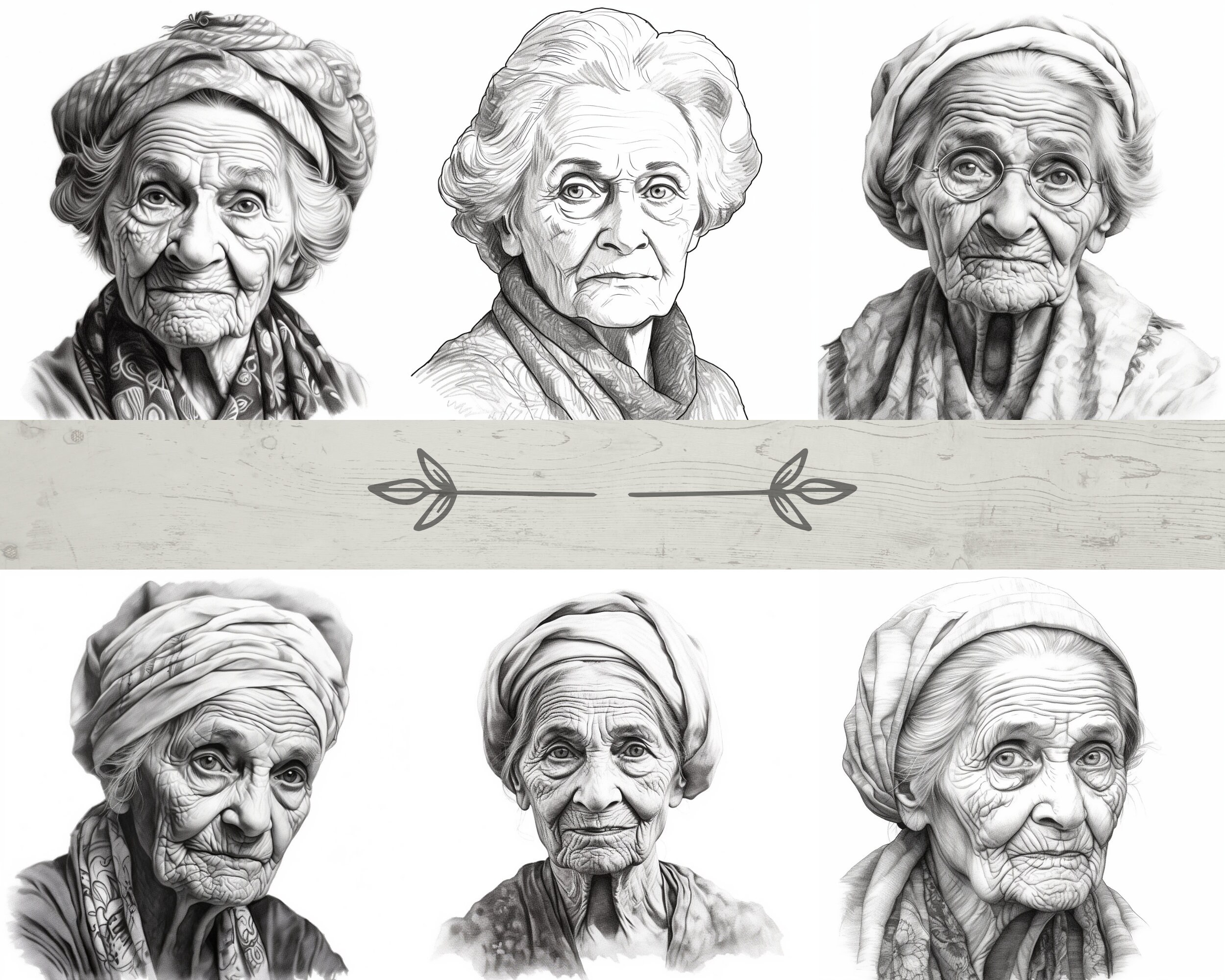 30 Old People Coloring Pages for Adults, Printable Adult Grayscale ...