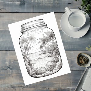 Fantasy Jar Coloring Pages for Adults Magical Landscape Coloring Book ...
