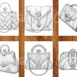 Fashion Bags Coloring Pages for Adults Vintage Handbags Coloring Book ...