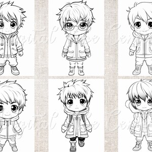 Chibi Anime Boys Coloring Pages for Adults or Kids Manga Coloring Book ...
