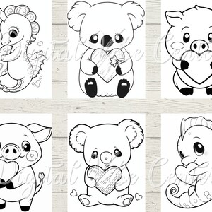 Coloring Pages for Kids Easy Coloring Book Cute Animals With Heart ...