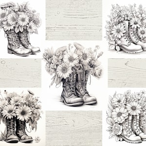 20 Blooming Boots Coloring Pages for Adults & Kids, Floral Booties ...