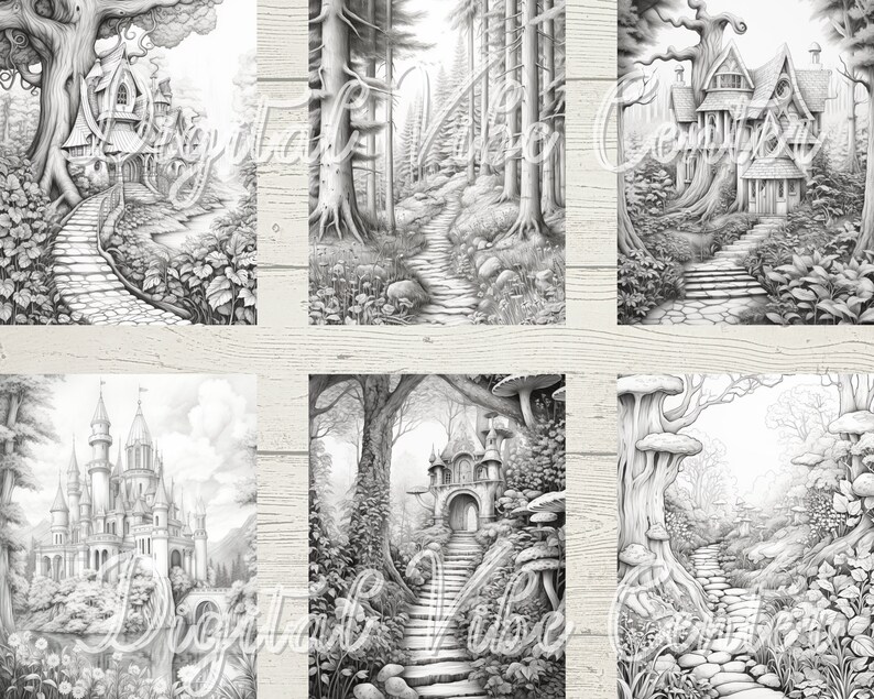Enchanted Forest Coloring Book: 40 Fantasy Grayscale Pages (PDF) - Etsy